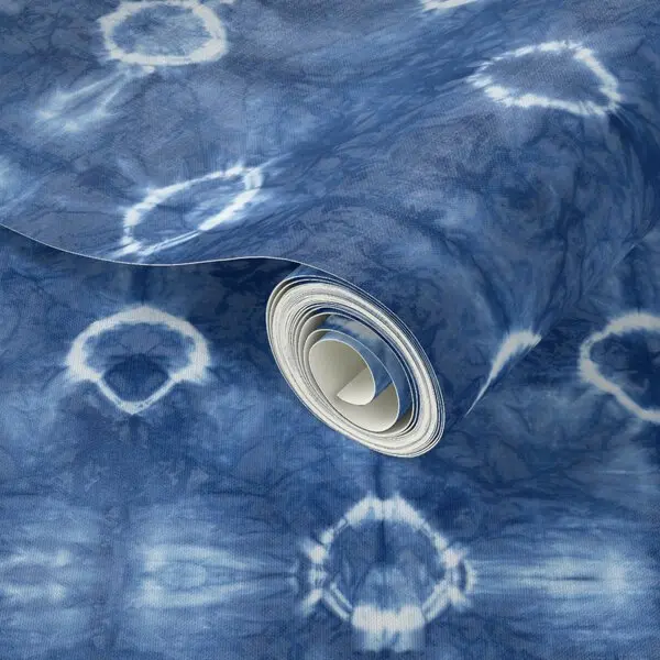 Spoonflower Indigo Shibori Hand Tie Dye Japanese Blue Abstract Custom Pre-pasted Wallpaper - Blue,white,indigo