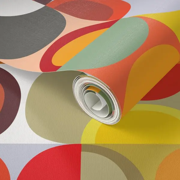 Spoonflower Juicy Fun Pool Palm Springs Joy Lime Margarita Custom Pre-pasted Wallpaper - Red,yellow,white