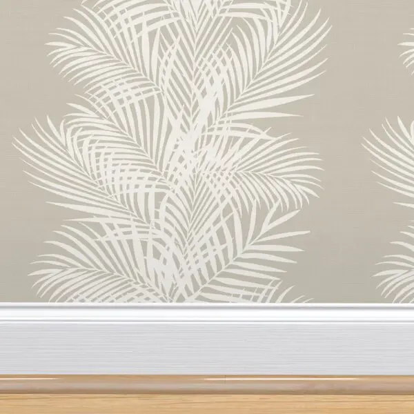Spoonflower Stripe Beige White Leaf Palm Feathers Tan Neutral 100% Natural Sisal Grasscloth Wallcovering - Gray,white