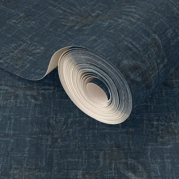 Spoonflower Solid Blue Plain Neutral Floral Texture Woven Navy 100% Natural Sisal Grasscloth Wallcovering - Beige,orange
