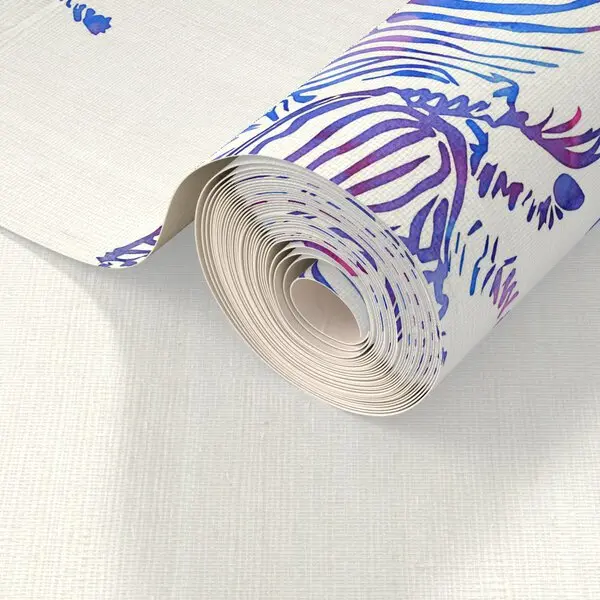 Spoonflower Running Watercolor Animal Zebra Hand 100% Natural Sisal Grasscloth Wallcovering - Purple