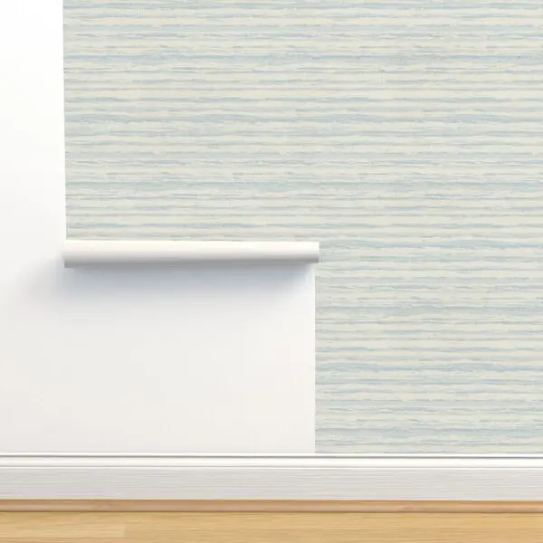 Spoonflower Solid White Plain Texture Horizontal Stripes 100% Natural Sisal Grasscloth Wallcovering - White,blue,gray