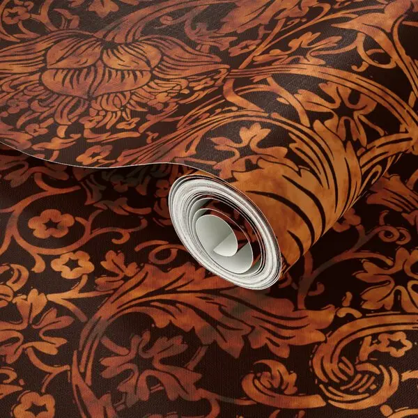 Spoonflower Floral Victorian Morris Tortoiseshell Arts And Custom Removable Wallpaper - Brown,orange,black