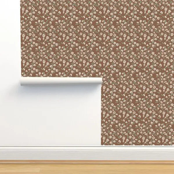 Spoonflower Daisies Brown Medium 100% Natural Sisal Grasscloth Wallcovering