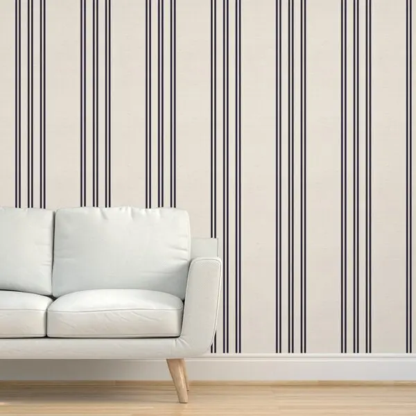 Spoonflower Aegean Stripe Navy White 100% Natural Sisal Grasscloth Wallcovering - Navy,blue
