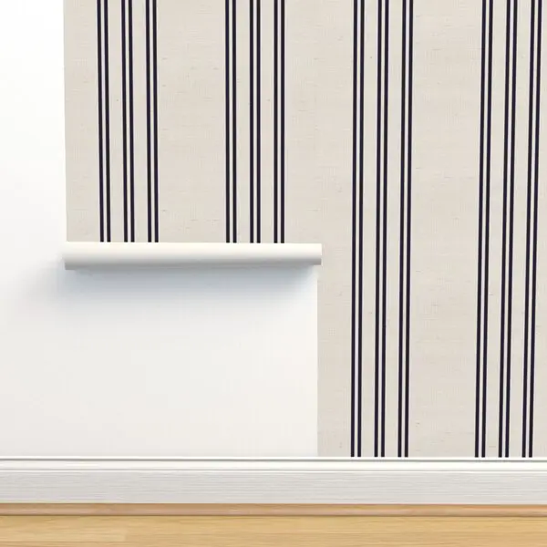 Spoonflower Aegean Stripe Navy White 100% Natural Sisal Grasscloth Wallcovering - Navy,blue