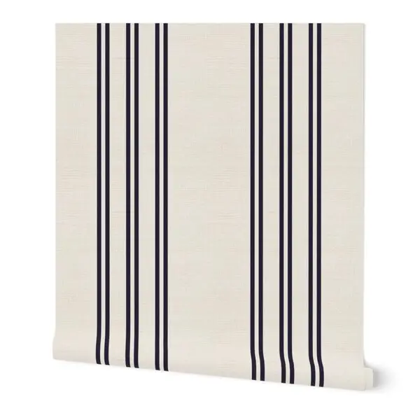 Spoonflower Aegean Stripe Navy White 100% Natural Sisal Grasscloth Wallcovering - Navy,blue