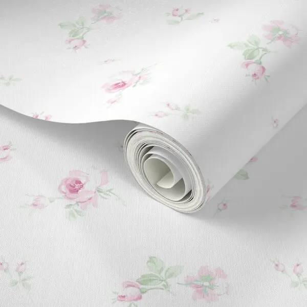 Spoonflower Roses Shabby Chic Pink Flowers Faded Floral Custom Removable Wallpaper - Gray,red