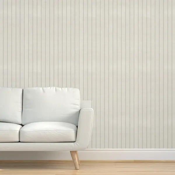 Spoonflower Aegean Simple Ticking Stripe Grey 100% Natural Sisal Grasscloth Wallcovering - Gray