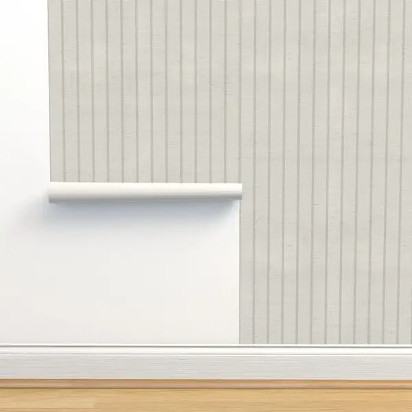 Spoonflower Aegean Simple Ticking Stripe Grey 100% Natural Sisal Grasscloth Wallcovering - Gray