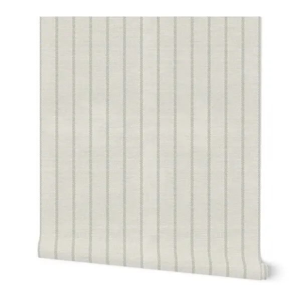 Spoonflower Aegean Simple Ticking Stripe Grey 100% Natural Sisal Grasscloth Wallcovering - Gray