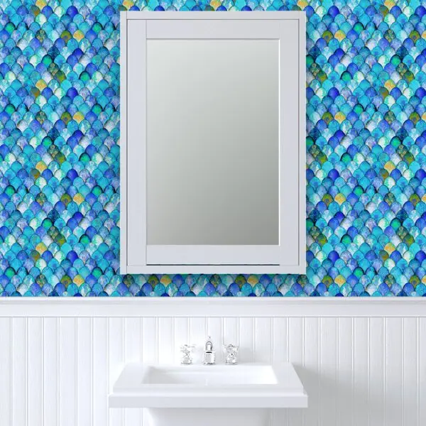 Spoonflower Faberge Dragon Scale Mermaid Tail Easter Egg Ice Custom Pre-pasted Wallpaper