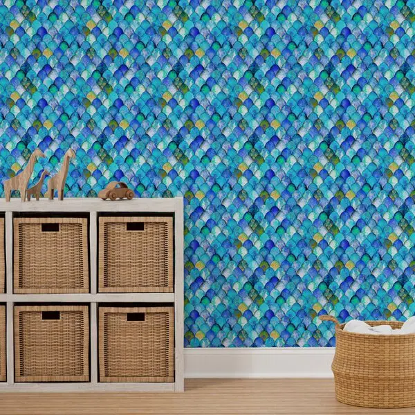 Spoonflower Faberge Dragon Scale Mermaid Tail Easter Egg Ice Custom Pre-pasted Wallpaper