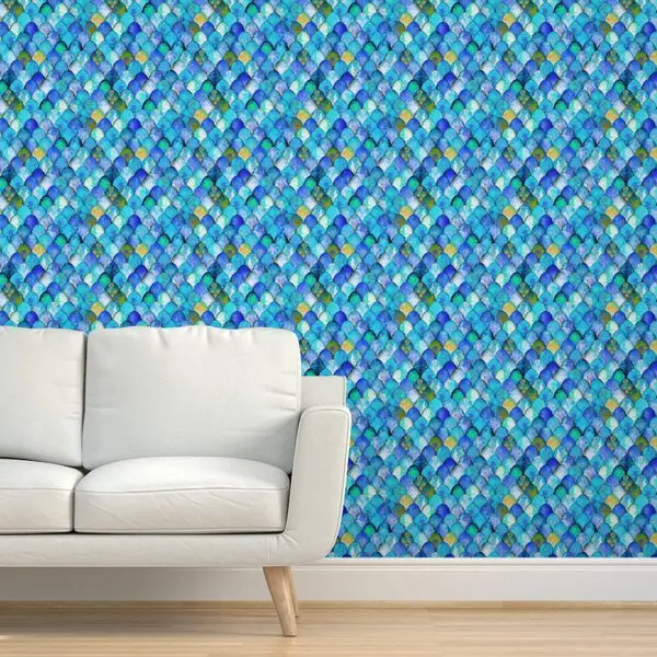 Spoonflower Faberge Dragon Scale Mermaid Tail Easter Egg Ice Custom Pre-pasted Wallpaper