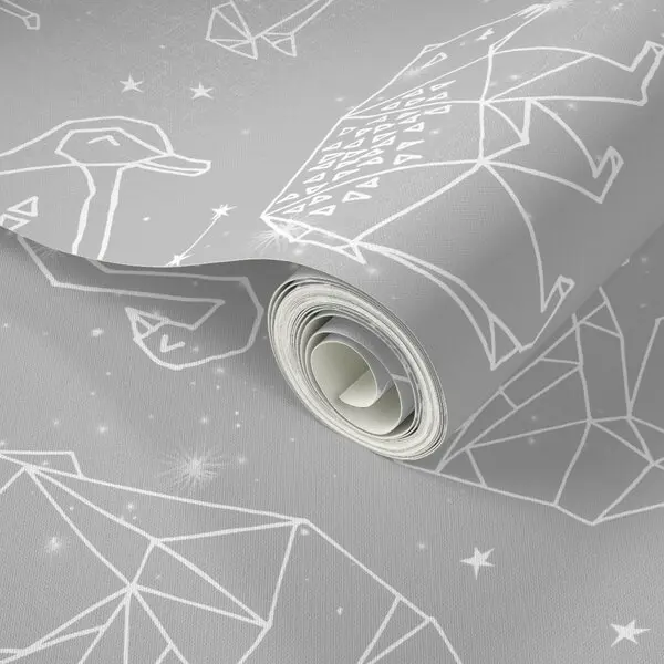Spoonflower Constellations Large Animal Star Grey Stars Custom Removable Wallpaper - Gray,white