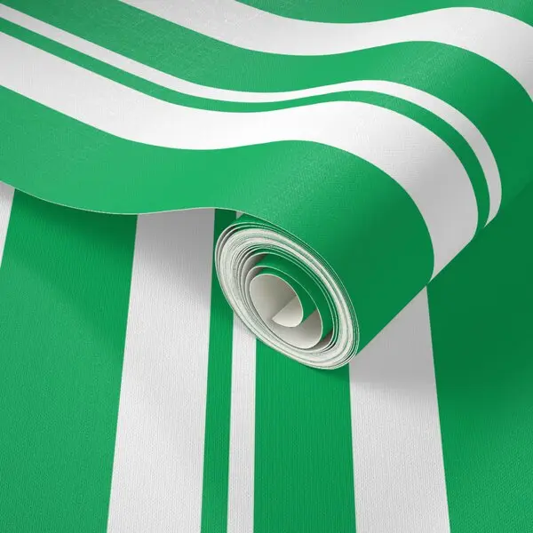 Spoonflower Stripe Stripes Striped Theme Park Dapper Main Custom Pre-pasted Wallpaper - Mint,green