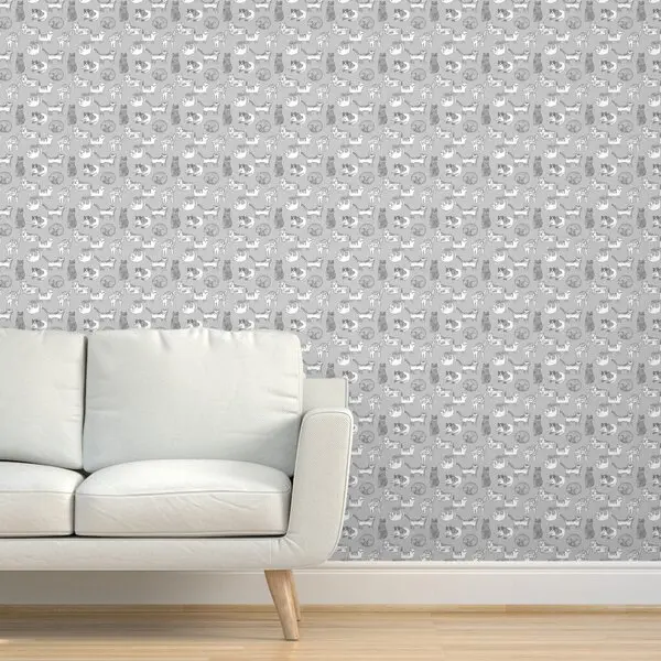 Spoonflower Cat Cats Kitten Kitty Pet Pets Custom Pre-pasted Wallpaper