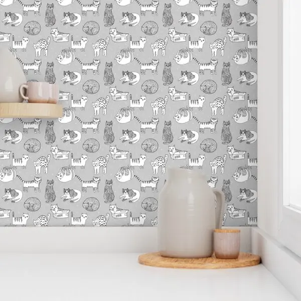 Spoonflower Cat Cats Kitten Kitty Pet Pets Custom Pre-pasted Wallpaper