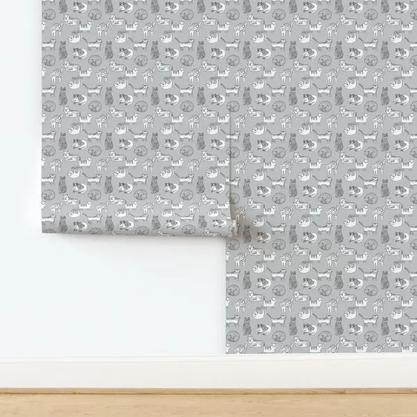 Spoonflower Cat Cats Kitten Kitty Pet Pets Custom Pre-pasted Wallpaper