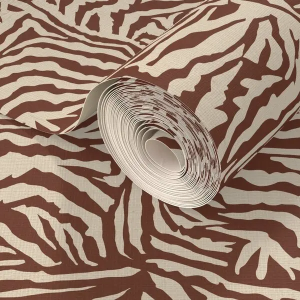 Spoonflower Stripe Animal Jungle Zebra Tropical Bohemian 100% Natural Sisal Grasscloth Wallcovering - Brown,white