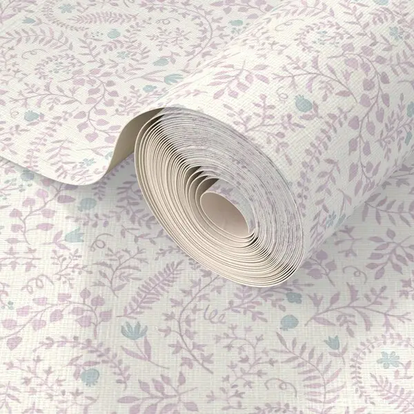 Spoonflower Veronica Lilac And Soft On White 100% Natural Sisal Grasscloth Wallcovering - Blue