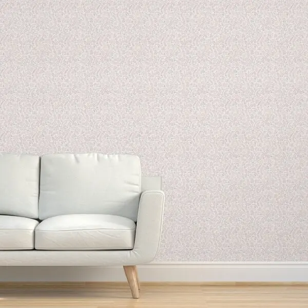 Spoonflower Veronica Lilac And Soft On White 100% Natural Sisal Grasscloth Wallcovering - Blue