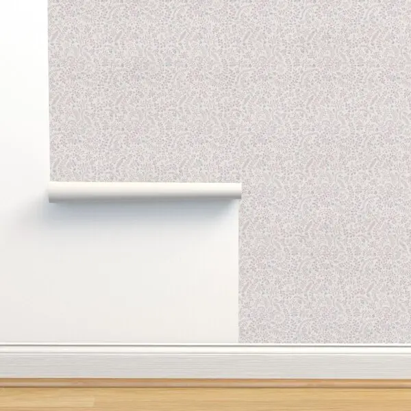 Spoonflower Veronica Lilac And Soft On White 100% Natural Sisal Grasscloth Wallcovering - Blue