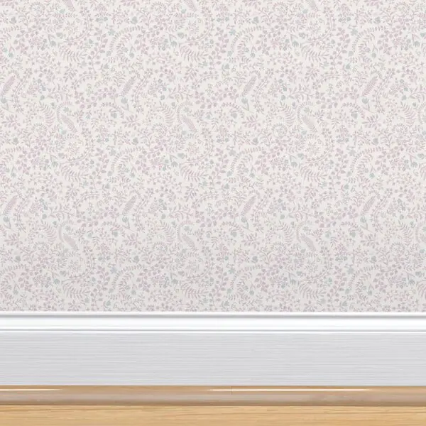 Spoonflower Veronica Lilac And Soft On White 100% Natural Sisal Grasscloth Wallcovering - Blue