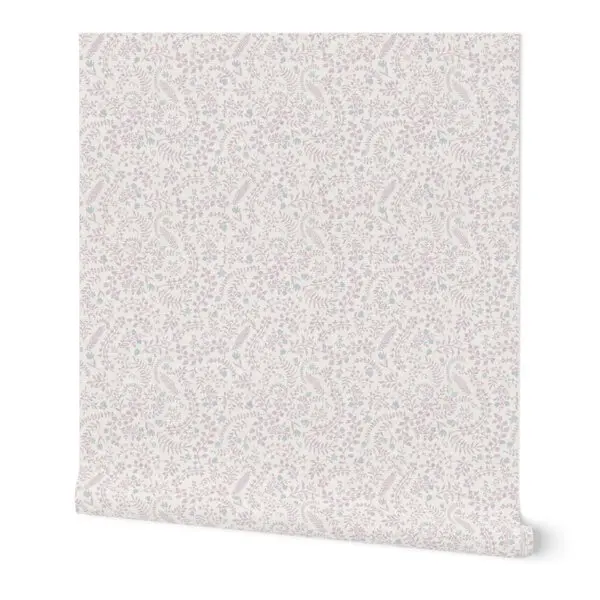 Spoonflower Veronica Lilac And Soft On White 100% Natural Sisal Grasscloth Wallcovering - Blue