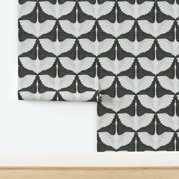 Spoonflower Birds Japanese Art Deco Illustration Cranes Custom Pre-pasted Wallpaper