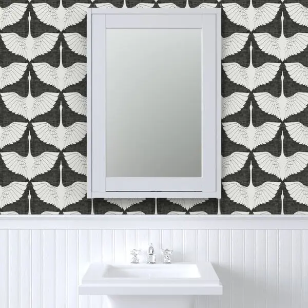 Spoonflower Birds Japanese Art Deco Illustration Cranes Custom Pre-pasted Wallpaper