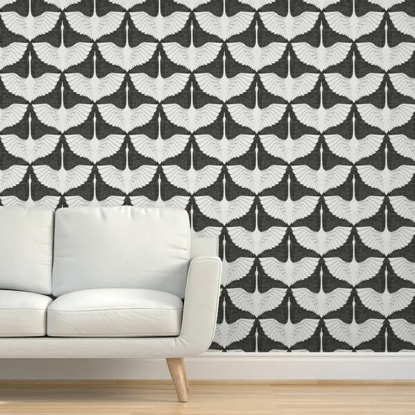 Spoonflower Birds Japanese Art Deco Illustration Cranes Custom Pre-pasted Wallpaper
