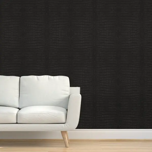 Spoonflower Alligator Black Frankiebenka.com 100% Natural Sisal Grasscloth Wallcovering - Black,gray