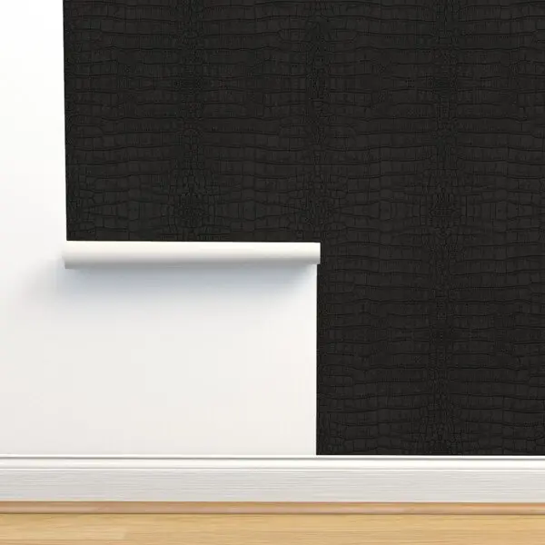 Spoonflower Alligator Black Frankiebenka.com 100% Natural Sisal Grasscloth Wallcovering - Black,gray