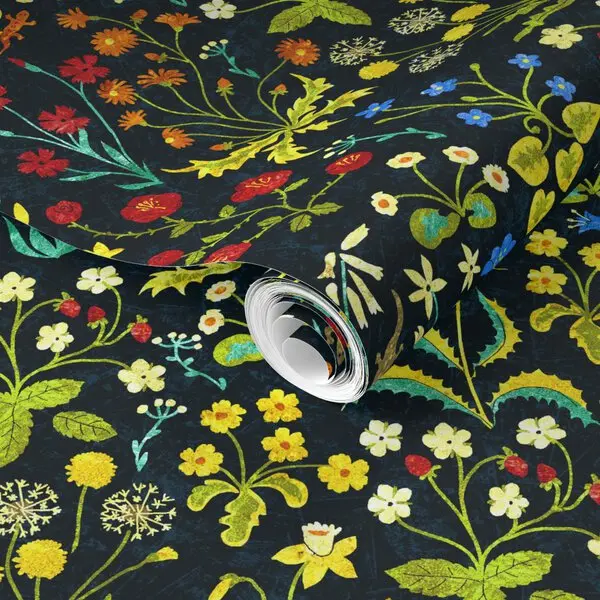 Spoonflower Flowers Medieval Dark Botanical Tapestry Ancient Custom Removable Wallpaper - Green