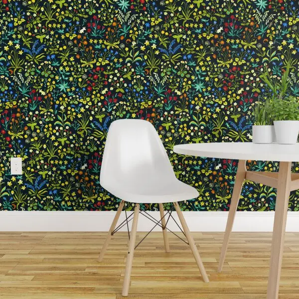 Spoonflower Flowers Medieval Dark Botanical Tapestry Ancient Custom Removable Wallpaper