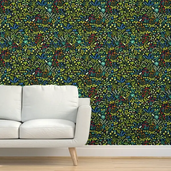 Spoonflower Flowers Medieval Dark Botanical Tapestry Ancient Custom Removable Wallpaper