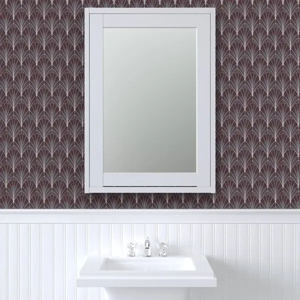 Spoonflower White Vintage Pattern Art Deco Elegant Symmetrical Custom Pre-pasted Wallpaper - Gray,red
