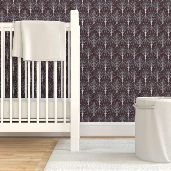 Spoonflower White Vintage Pattern Art Deco Elegant Symmetrical Custom Pre-pasted Wallpaper - Gray,red