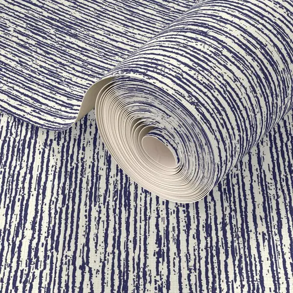 Spoonflower Navy Blue And White Stripes 100% Natural Sisal Grasscloth Wallcovering - Navy,blue,white