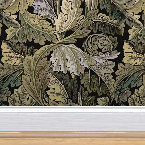 Spoonflower Acanthus In Olive Grove 100% Natural Sisal Grasscloth Wallcovering
