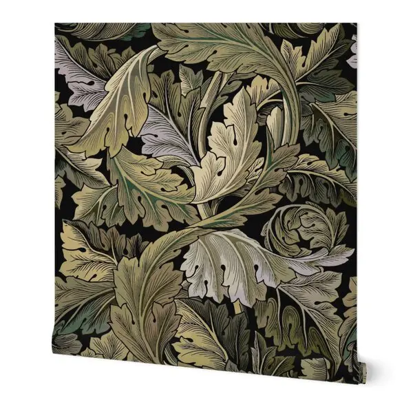 Spoonflower Acanthus In Olive Grove 100% Natural Sisal Grasscloth Wallcovering