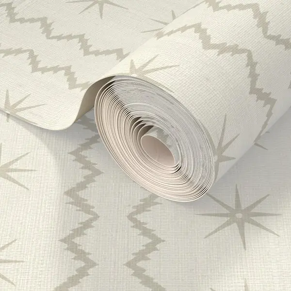 Spoonflower Small Scale Stars And Stripes Putty Cream 100% Natural Sisal Grasscloth Wallcovering - Cream,gray