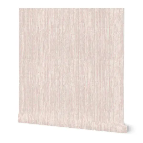 Spoonflower Solid Pink Plain Texture Small Stripes Candy 100% Natural Sisal Grasscloth Wallcovering