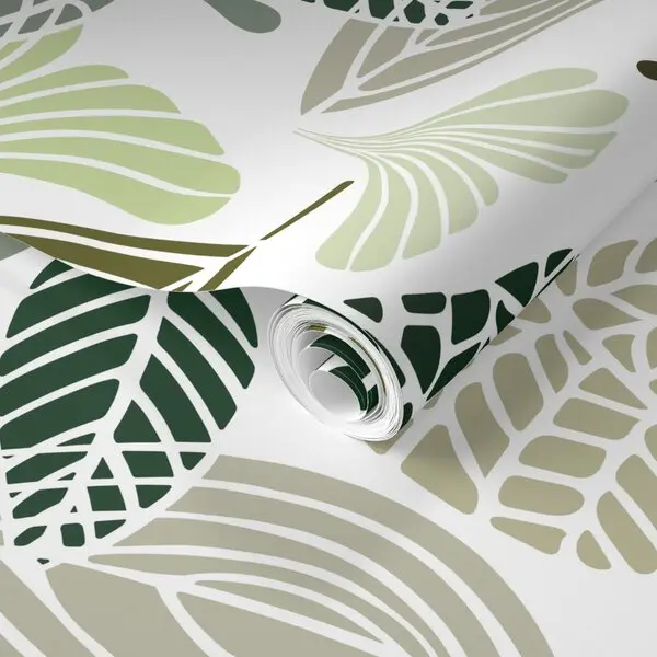 Spoonflower Green Leaves Nature Leaf Spring Botanical Custom Removable Wallpaper - Gray,green
