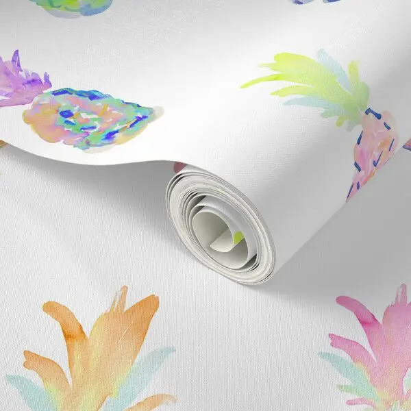 Spoonflower Party Summer Beach Flamingo Tropical Pineapple Custom Removable Wallpaper - White,gray,blue