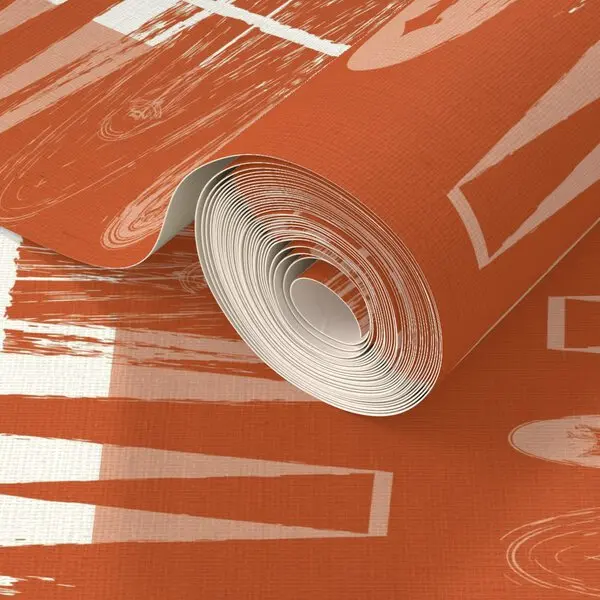 Spoonflower Dahlia Orange Modern Abstract Brush Stroke 100% Natural Sisal Grasscloth Wallcovering - Orange,white