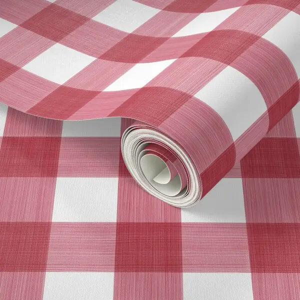 Spoonflower Buffalo Plaid Check Gingham Country Classic Custom Removable Wallpaper - Pink,gray,red