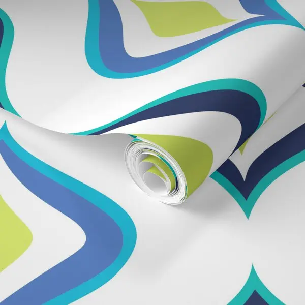 Spoonflower Abstract Scandinavian Modern Simple Bright Vivid Custom Pre-pasted Wallpaper - Green,blue