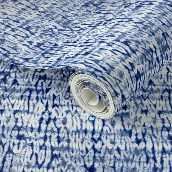 Spoonflower Shibori Ocean Indigo Blue Waves Woodgrain Beach Custom Removable Wallpaper - Blue,indigo